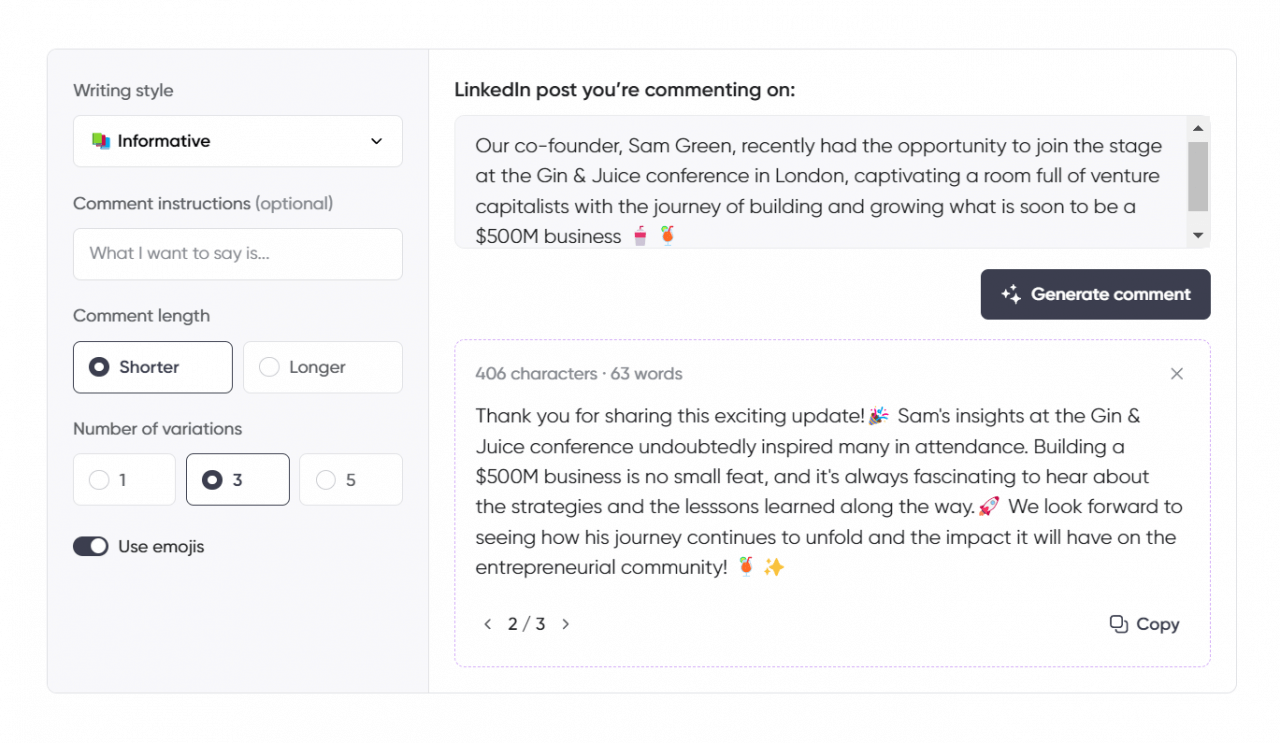 AI LinkedIn Comment Generator [Free Tool] - Planable