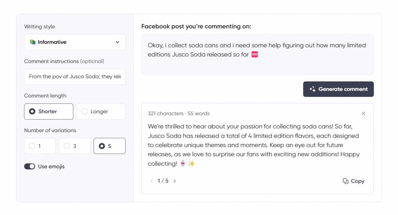 AI Facebook Comment Generator [Free Tool] - Planable