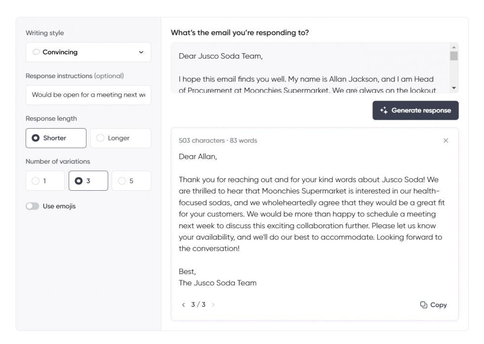 AI email response generator - free email reply tool by Planable