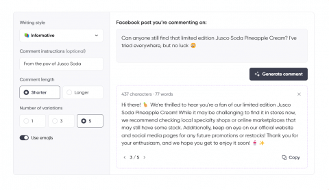 AI Facebook Comment Generator [Free Tool] - Planable