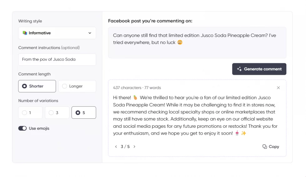 AI Facebook Comment Generator [Free Tool] - Planable